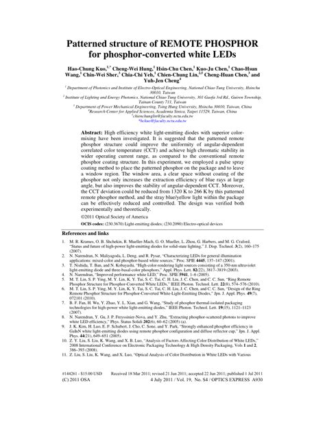 Pdf Patterned Structure Of Remote Phosphor For Phosphor Converted White Leds