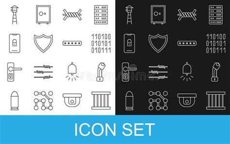 Set Line Prison Window Police Electric Shocker Binary Code Barbed