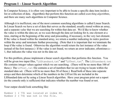Program 1 Linear Search Algorithm In Computer