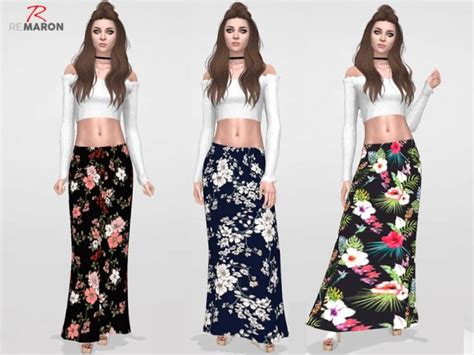 The Sims Resource Long Skirt Floral By Remaron • Sims 4 Downloads