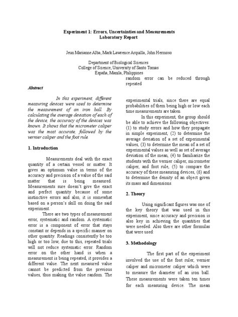Comparing The Accuracy And Precision Of Measurement Devices An Analysis Of Errors And