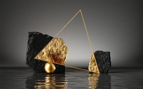 Premium Photo 3d Render Abstract Geometric Background With Black Cobblestones And Golden