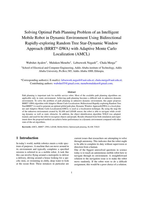 pdf solving optimal path planning problem of an intelligent mobile