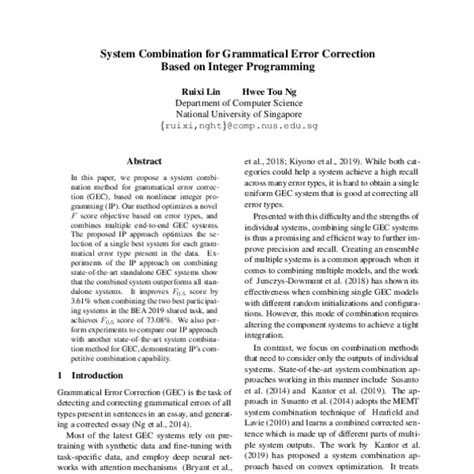 System Combination For Grammatical Error Correction Based On Integer