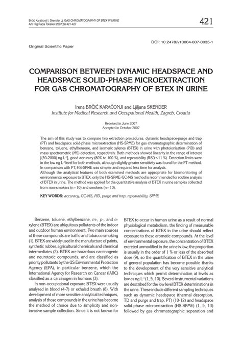 Pdf Comparison Between Dynamic Headspace And Headspace Solid Phase Microextraction For Gas