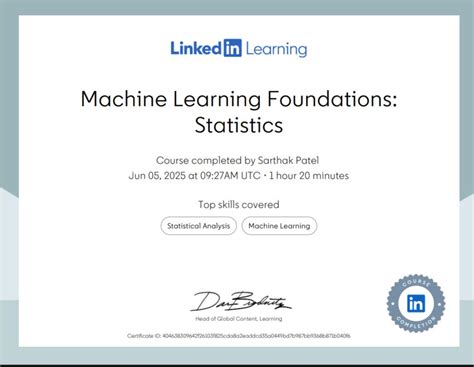 Just Completed Machine Learning Foundations Statistics By Linkedin Learning Sarthak P