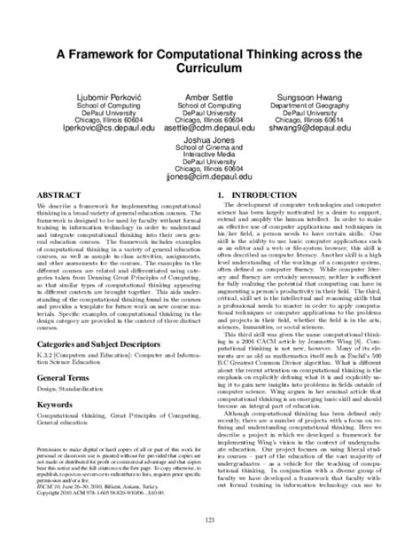 Pdf A Framework For Computational Thinking Across The Curriculum
