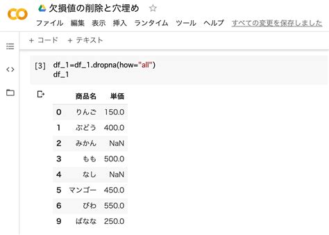 Pandas欠損値の削除穴埋め方法 Pyhooパイフー