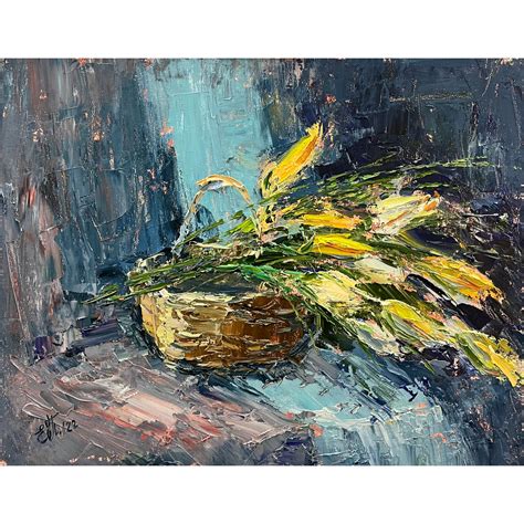 Купить картину Корзинка с тюльпанами в Москве от художника Полюдова Евгения