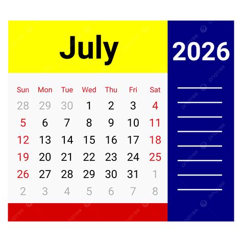 Calendario Julio De 2026 Vector Png Dibujos Calendario Julio De 2026