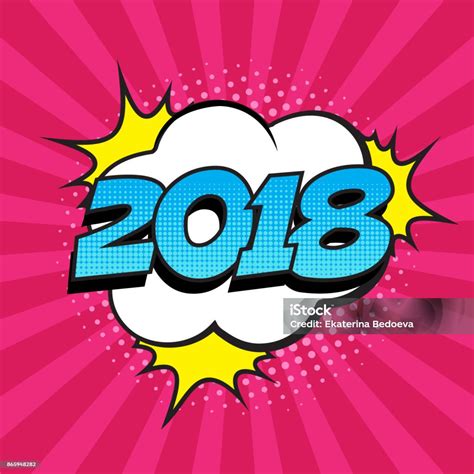 핑크 줄무늬 패턴에 다채로운 하프톤 그림자와 함께 레트로 만화 연설 거품이 있다 2018년에 대한 스톡 벡터 아트 및 기타