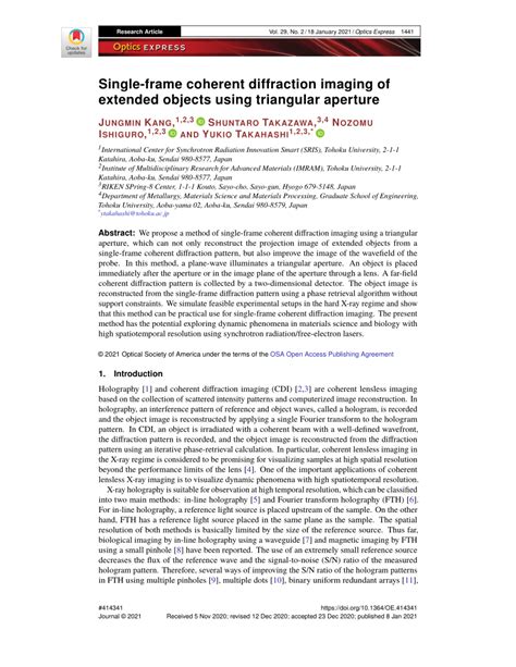 Pdf Single Frame Coherent Diffraction Imaging Of Extended Objects Using Triangular Aperture
