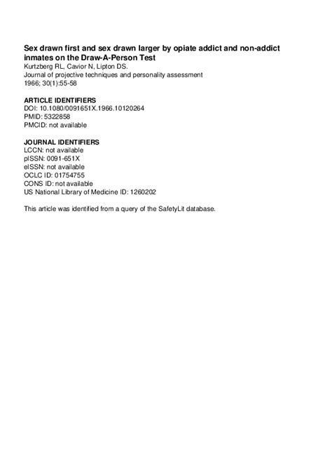 Pdf Sex Drawn First And Sex Drawn Larger By Opiate Addict And Non Addict Inmates On The Draw A