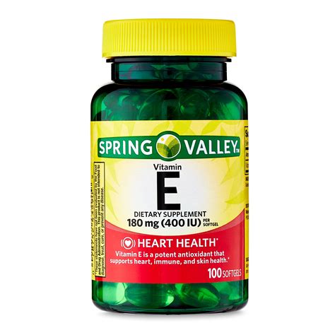 Spring Valley Vitamin E Dietary Supplement Softgels For Heart Health 180 Mg 100 Count Hsa Fsa