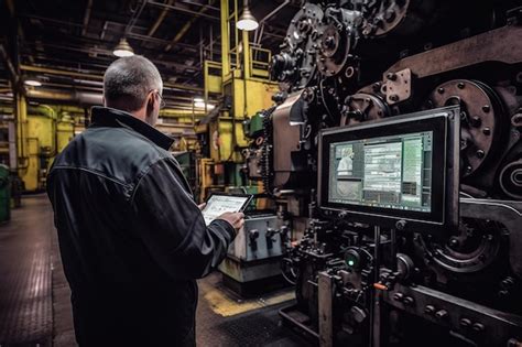 Premium Ai Image Engineer Analyzing Maintenance Data On A Tablet