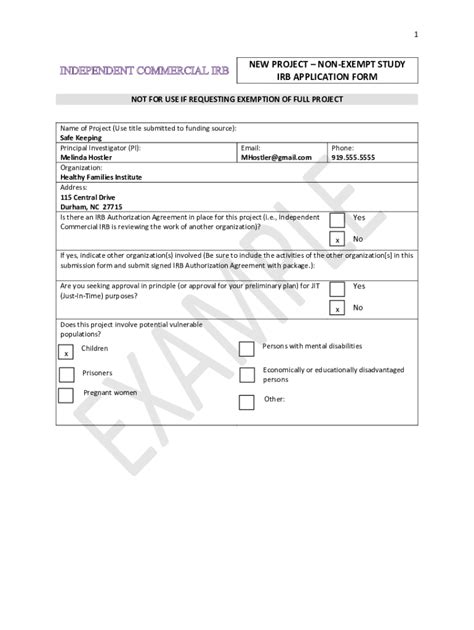 Fillable Online New ProjectNon Exempt Study IRB Application Form New ProjectNon Exempt Study
