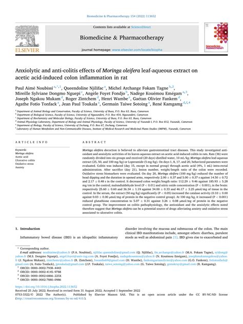 Pdf Anxiolytic And Anti Colitis Effects Of Moringa Oleifera Leaf