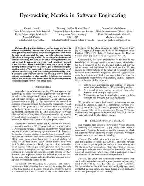 Pdf Eye Tracking Metrics In Software Engineering
