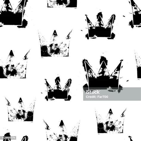 흰색 배경에 고립 된 작은 검은 잉크 크라운 흑백 로얄 이음새가 없는 패턴 벡터 간단한 평면 그래픽 손으로 그린 그림 텍스처 그래피티에 대한 스톡 벡터 아트 및 기타 이미지