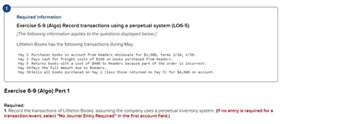 required information exercise 6 9 algo