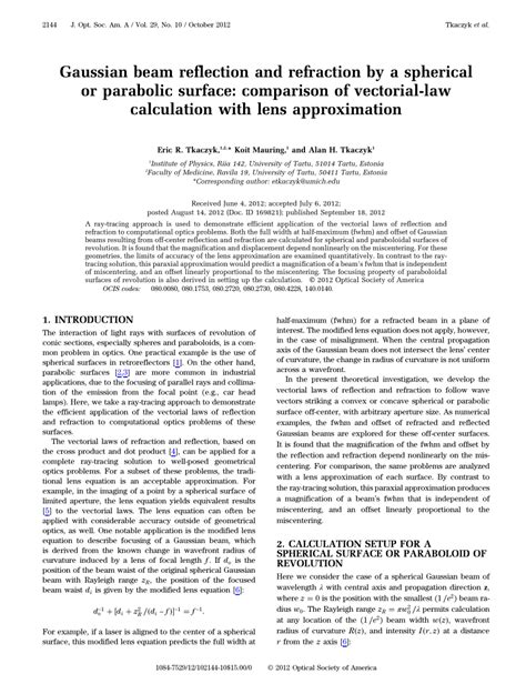 Pdf Gaussian Beam Reflection And Refraction By A Spherical Or