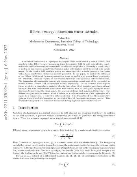 Pdf Hilberts Energy Momentum Tensor Extended