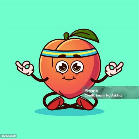 귀여운 복숭아 과일 캐릭터 명상 과일 문자 아이콘 개념 격리 이모티콘 스티커 플랫 만화 스타일 벡터 1990 1999 년에 대한 스톡 벡터 아트 및 기타 이미지 Istock