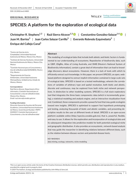 Pdf Species A Platform For The Exploration Of Ecological Data
