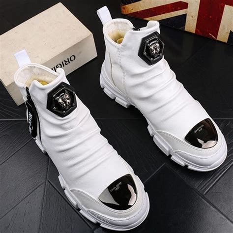 White Boots For Men Luxury Slip On High Top Sneakers Lux Streetwear