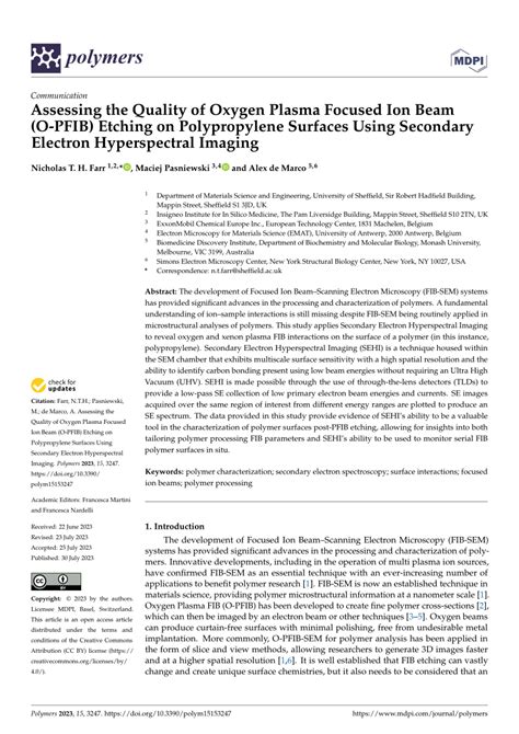 Pdf Assessing The Quality Of Oxygen Plasma Focused Ion Beam O Pfib Etching On Polypropylene