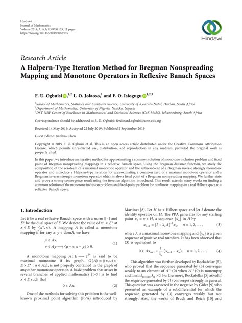 PDF A Halpern Type Iteration Method For Bregman Nonspreading Mapping And Monotone Operators In