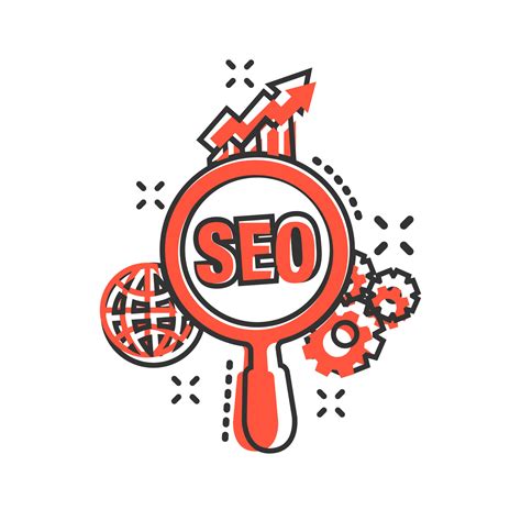 Seo Analytics Icon In Comic Style Social Media Vector Cartoon Illustration On White Isolated