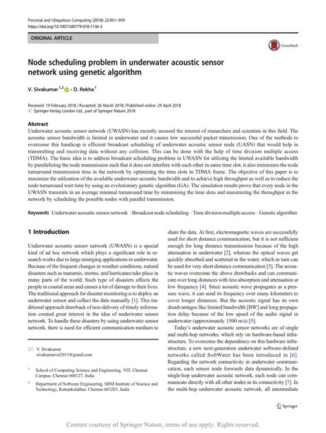 Node Scheduling Problem In Underwater Acoustic Sensor Network Using Genetic Algorithm Request Pdf
