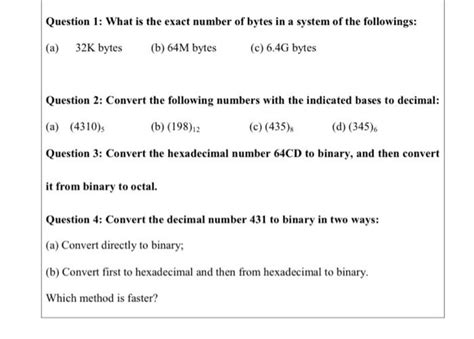 Solved Question 1 What Is The Exact Number Of Bytes In A