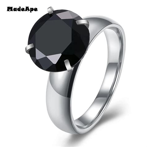 Madape Мода Для женщин обручальное кольцо черное кольцо циркон 316l Нержавеющая сталь Обручение