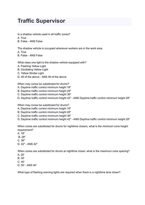 Traffic Supervisor Exam 2025 2026 Questions And With Correct Answers Already Graded A Atssa