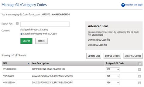 Manage GL Code Medline Industries Inc