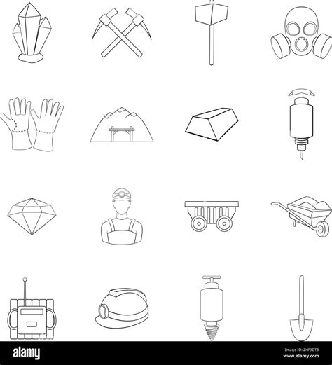 Mining Set Icons In Outline Style Isolated On White Background Stock Vector Image And Art Alamy