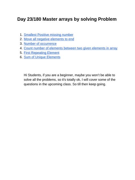 Day 23 180 Master Arrays By Solving Problem Pdf Teaching Methods And Materials