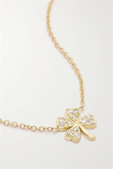 Jennifer Meyer Mini Clover 18 Karat Gold Diamond Necklace Editorialist