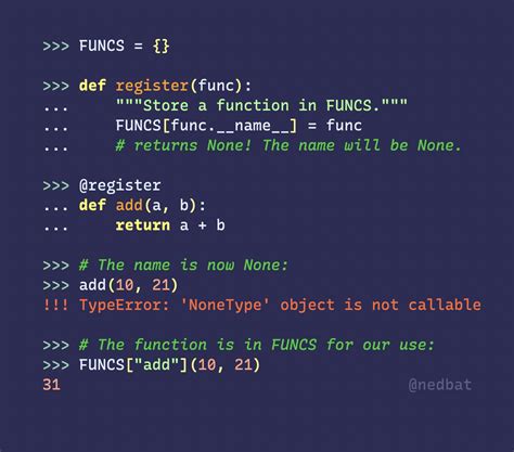 ned batchelder on twitter decorators in python can do unusual things