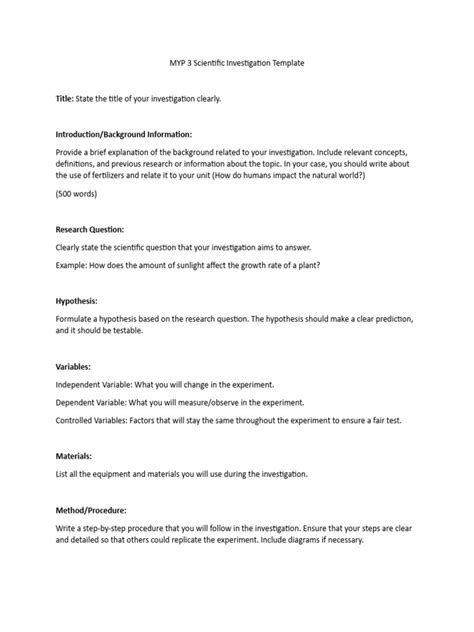 Myp3scientificinvestigationtemplate Pdf