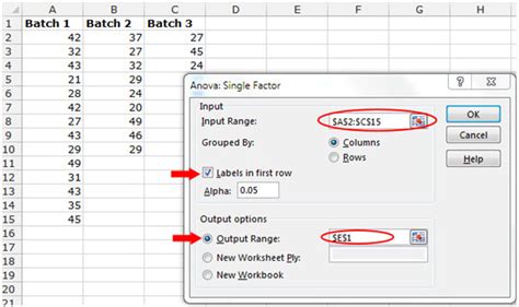 anova single factor in microsoft excel tips
