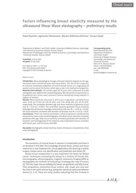 PDF Factors Influencing Breast Elasticity Measured By The Ultrasound Shear Wave Elastography