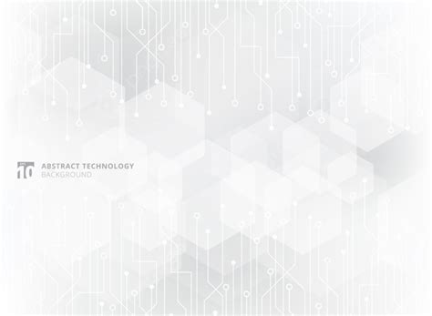 Abstract Technology Circuit Board On Gray Geometric Hexagon Overlay Pattern Background Connect