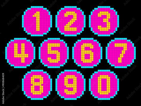 Стоковое векторное изображение «8 Bit Pixel Art Numbers In Circles Eps8 Vector Adobe Stock