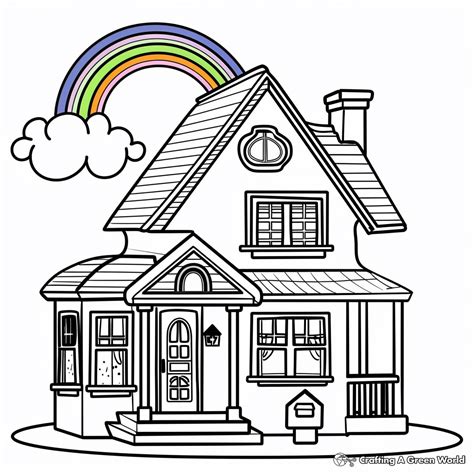 House With Rainbow Coloring Pages Free And Printable
