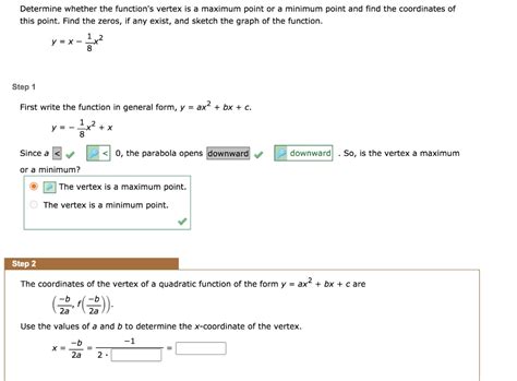 Solved Determine Whether The Functions Vertex Is A Maximum Point Or A