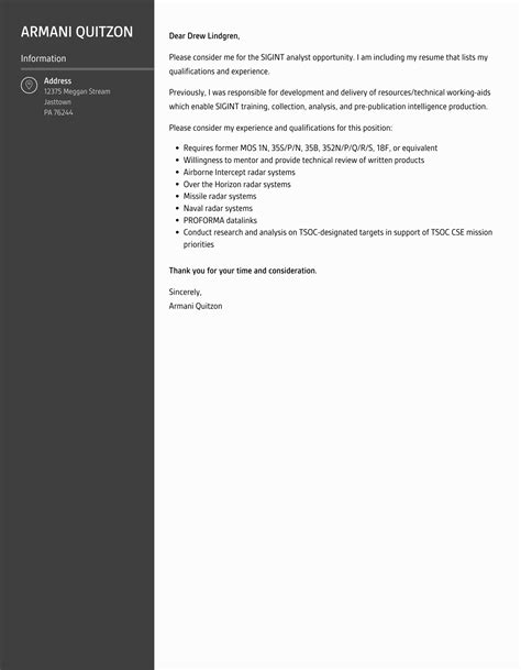 Sigint Analyst Cover Letter Velvet Jobs