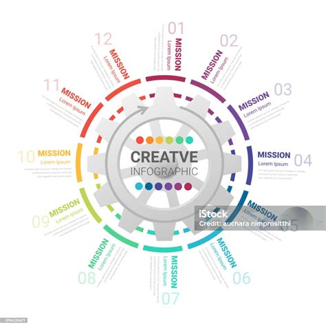 기어 톱니바퀴가있는 업계 프리젠 테이션 모델 12 단계 모든 달 계획자 인포그래픽에 대한 스톡 벡터 아트 및 기타 이미지